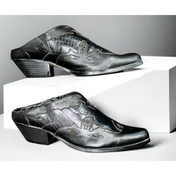 dingo | Shoes | Womens Western Embossed Black Leather Cowboy Boot Clogs ...